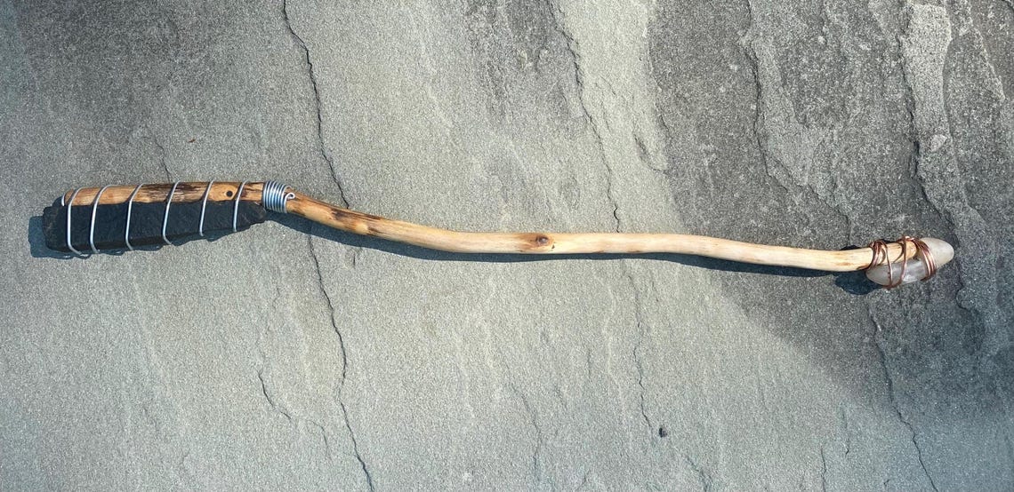 Strength Protection Wand Handmade Wood Quartz Basalt Steel Copper Magic ...