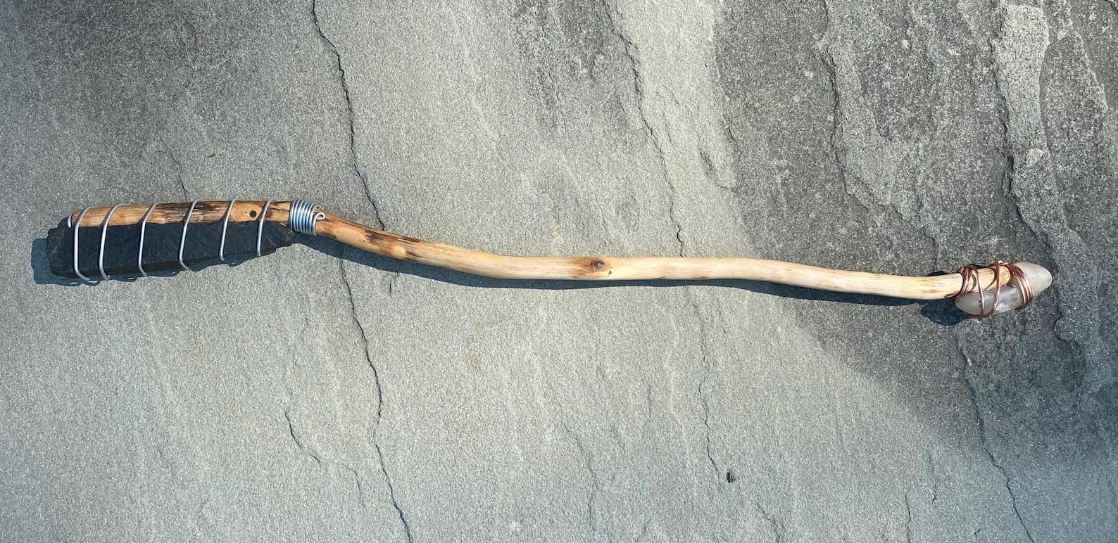 Strength Protection Wand Handmade Wood Quartz Basalt Steel Copper Magic ...