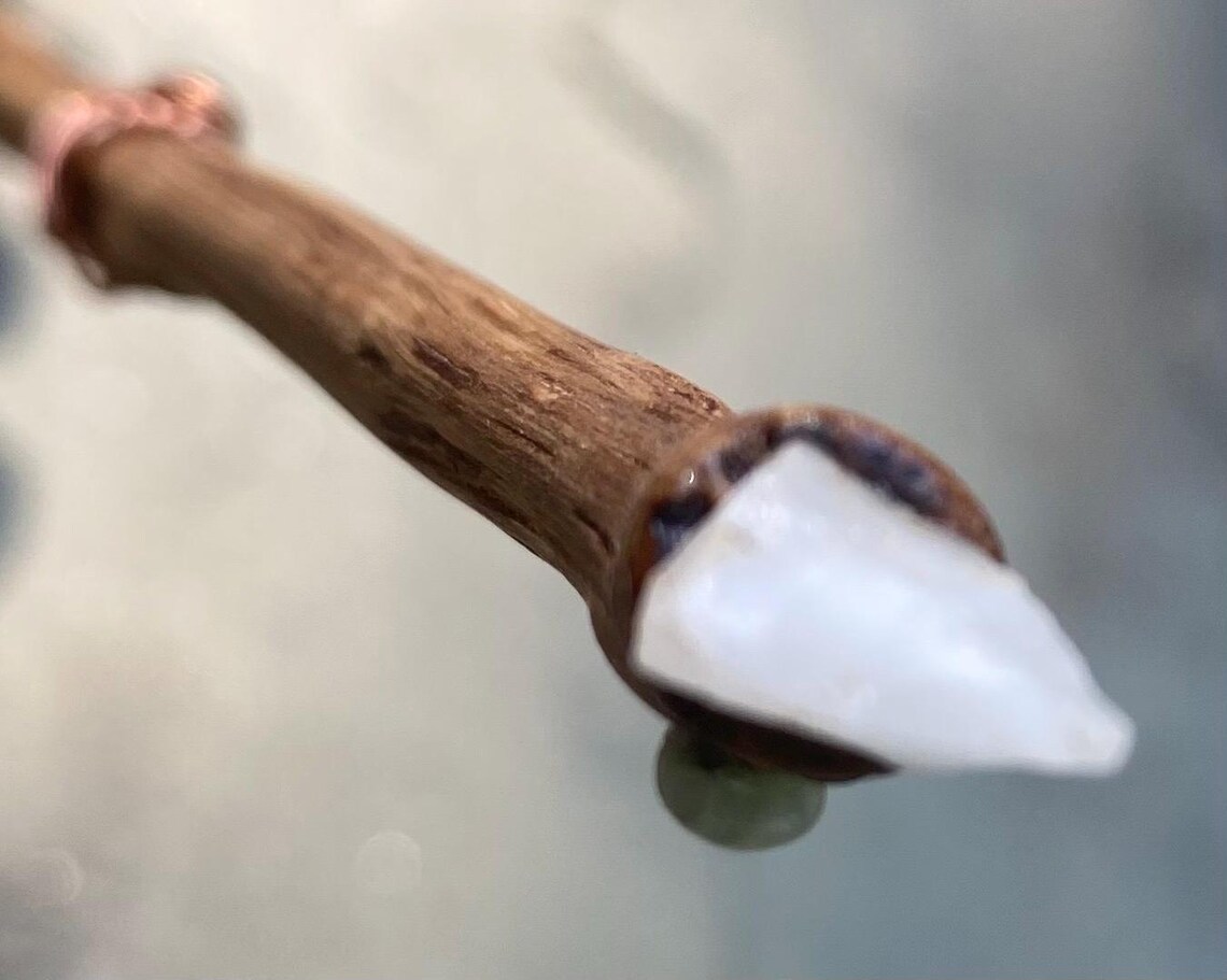 Ceremonial Shaman Energy Wand Handmade Wood Oak Quartz Prehnite Copper ...
