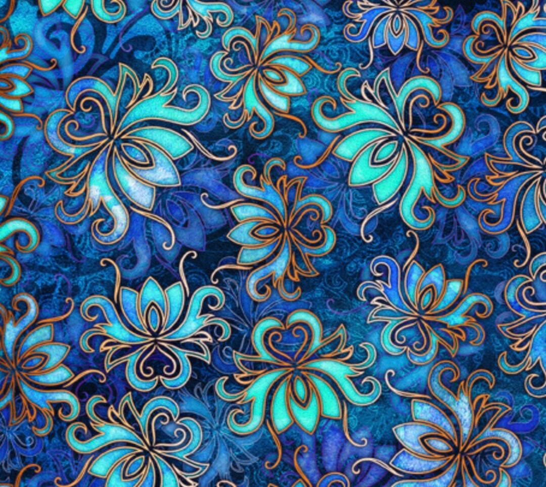 Floral Scroll, Blue - Etsy