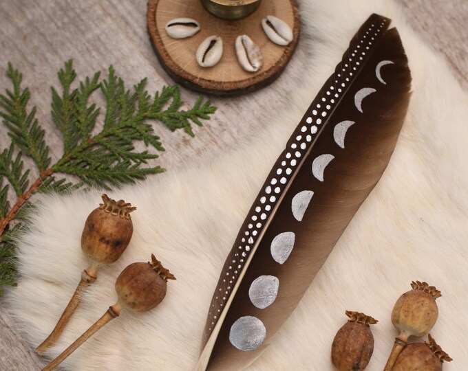 Moon Light.:. One Medium Painted Feather With Silver Moon Design ...