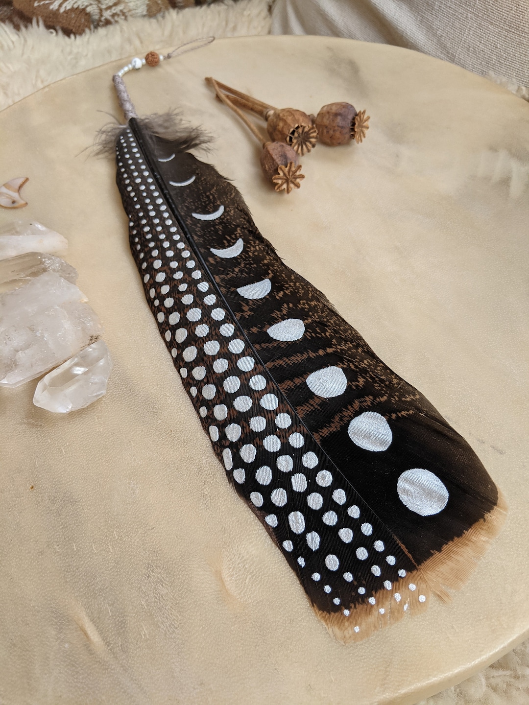 Silver Moon .:. One Painted Feather Moon Design in Silver/moonstone ...