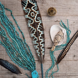 Portal of Creation.:. Feather Hand Painted in Bronze and Turquoise ...