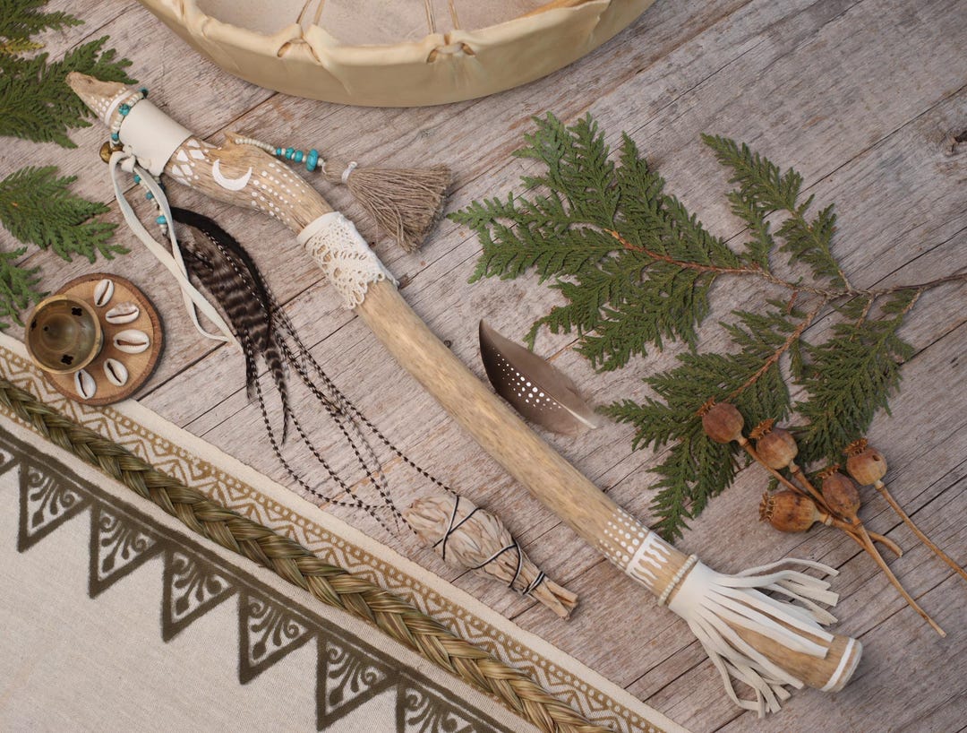 Mystic Moon .:. Talking Stick for Spiritual Circle/painted Wood/deer ...