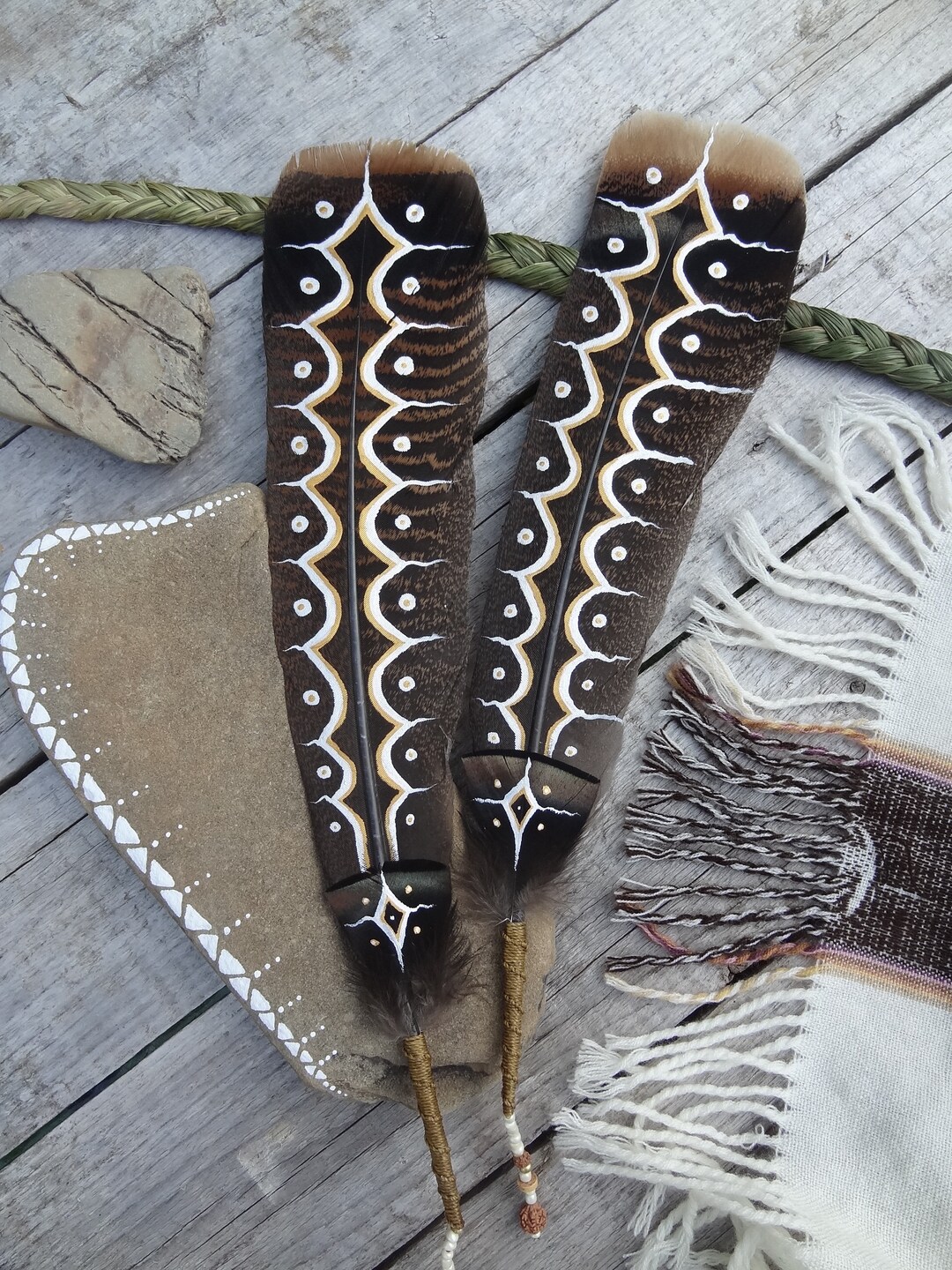 Maya Stars .:. One Painted Feather Fan//turkey Feather//for Smudging ...