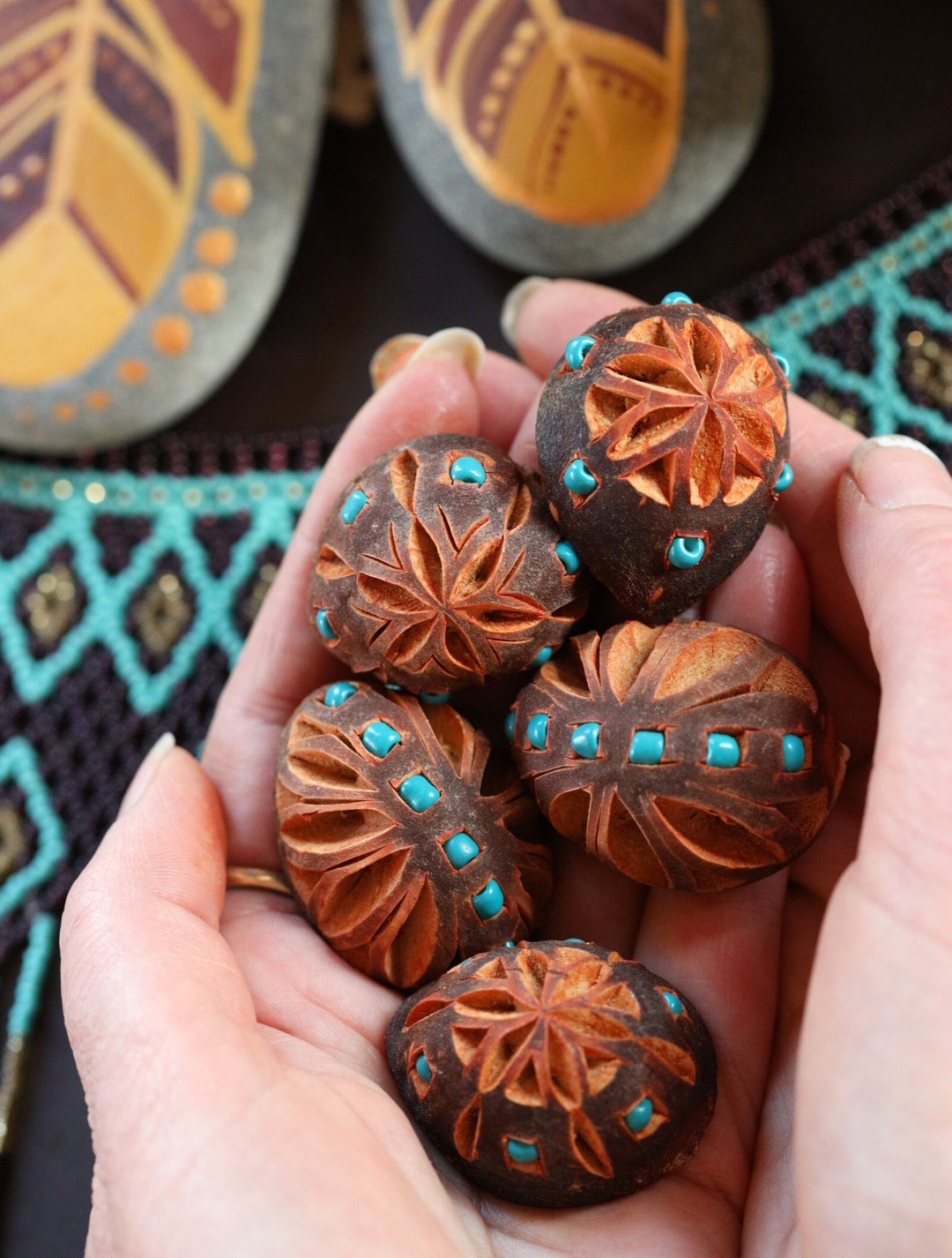 Share the Abundance.:.5 Carved Avocado Seeds Gifts Turquoise Beads/love ...