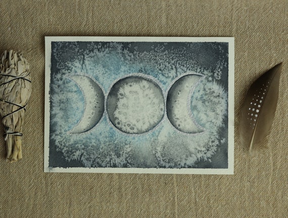 SILVER MOON.:. Altar Moon Goddess Original Watercolor - Etsy