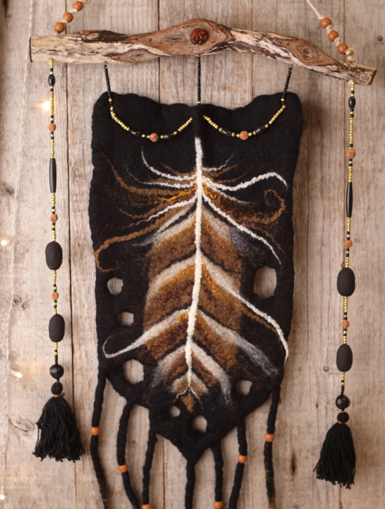 Night Feather.:. Peace Feather Shield Art Wall/felt Merino Wool/altar ...