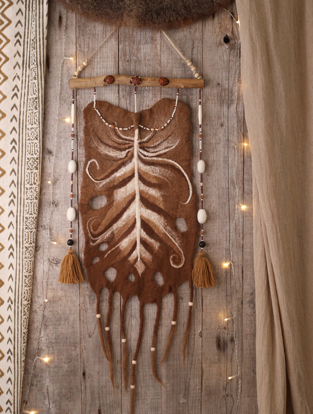 Tribal Feather.:. Felt Shield Art Wall/alpaca Wool/altar Space/home ...