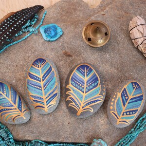 Ocean Feather.:. Rock for Your Altar One Hand Painted Stone - Etsy