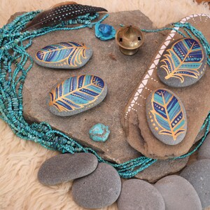 Ocean Feather.:. Rock for Your Altar One Hand Painted Stone - Etsy