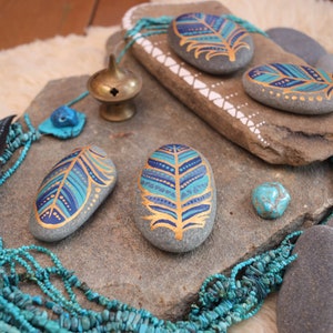 Ocean Feather.:. Rock for Your Altar One Hand Painted Stone - Etsy