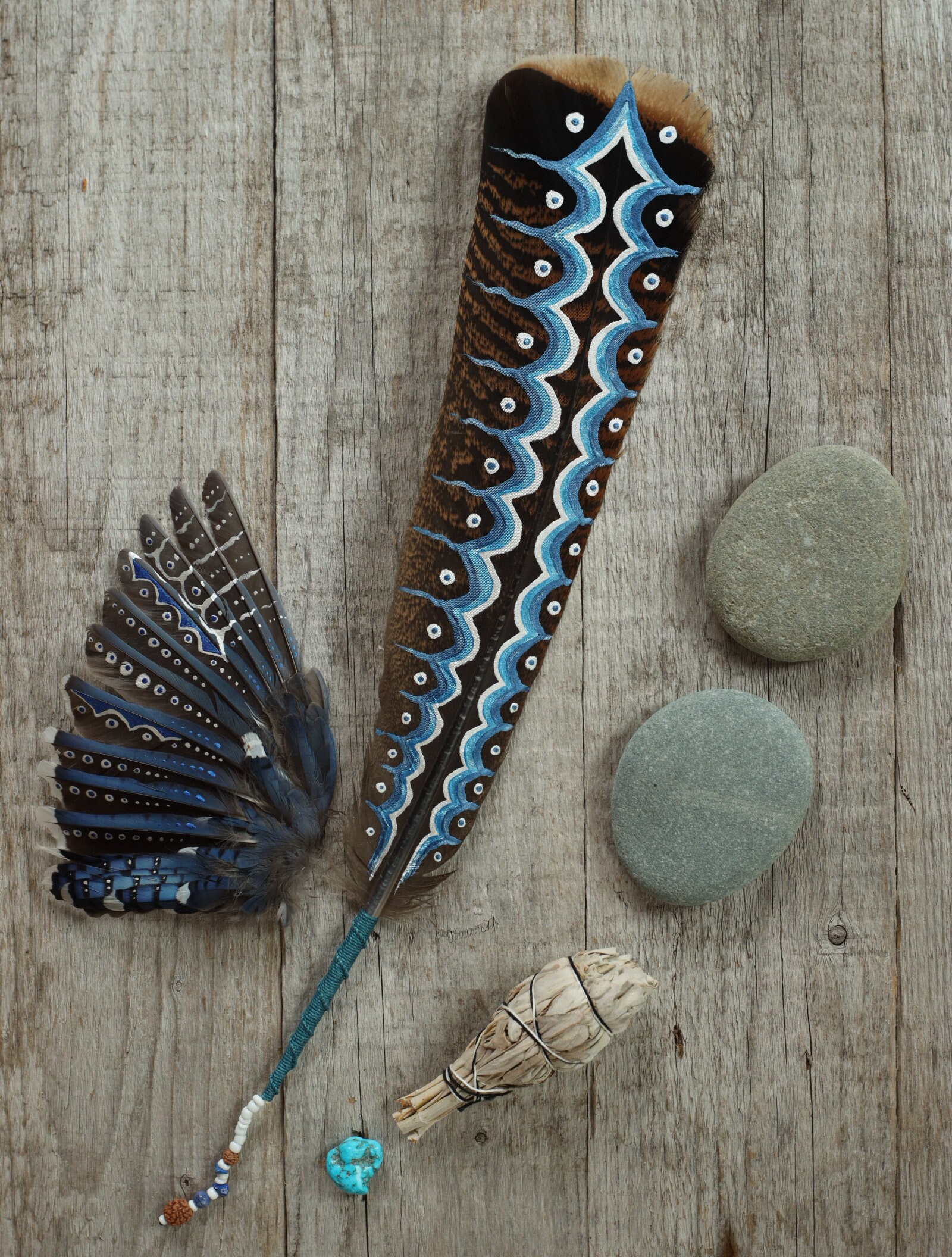 Infinite Blue.:. One Painted Feather/turkey Feather/ Art Deco ...