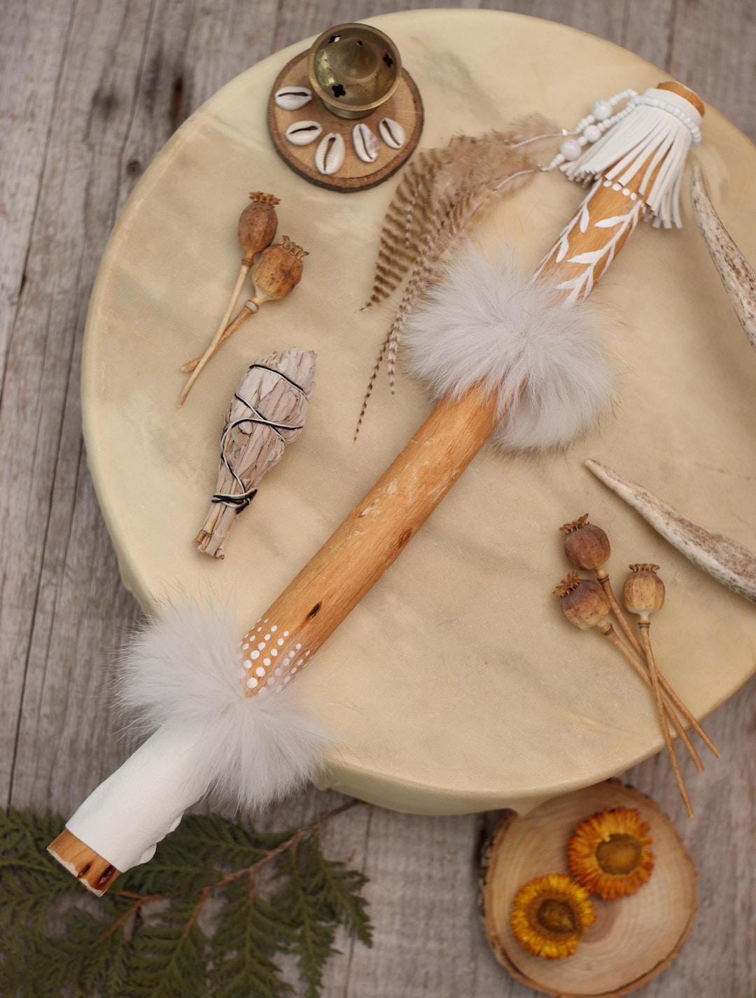 Wise One .:. One Talking Stick for Spiritual Circle/painted Wood/deer ...