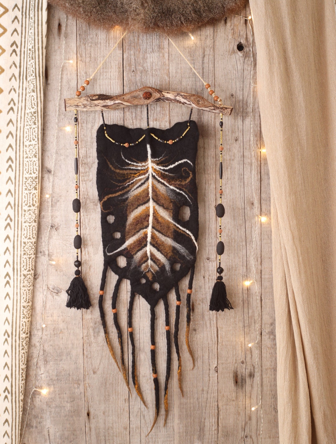 Night Feather.:. Peace Feather Shield Art Wall/felt Merino Wool/altar ...