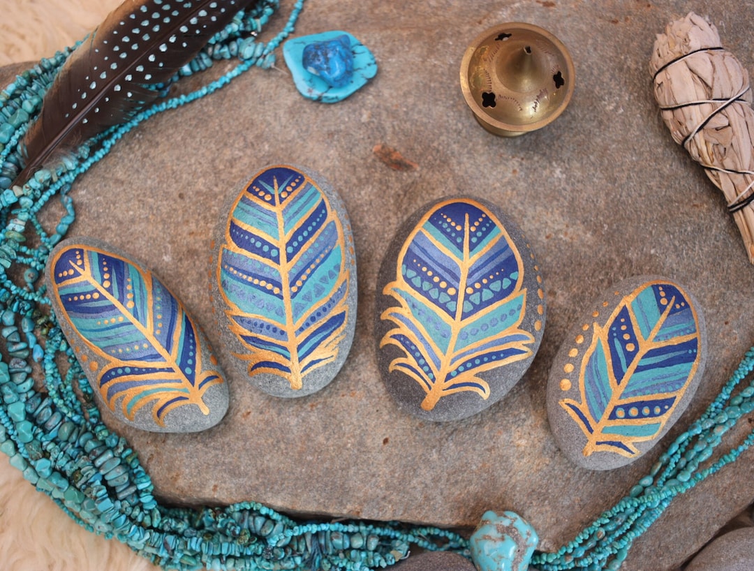 Ocean Feather.:. Rock for Your Altar One Hand Painted Stone - Etsy