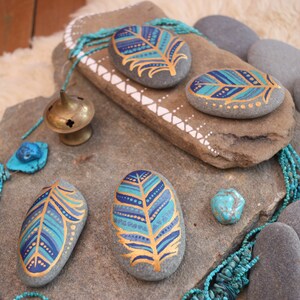 Ocean Feather.:. Rock for Your Altar One Hand Painted Stone - Etsy