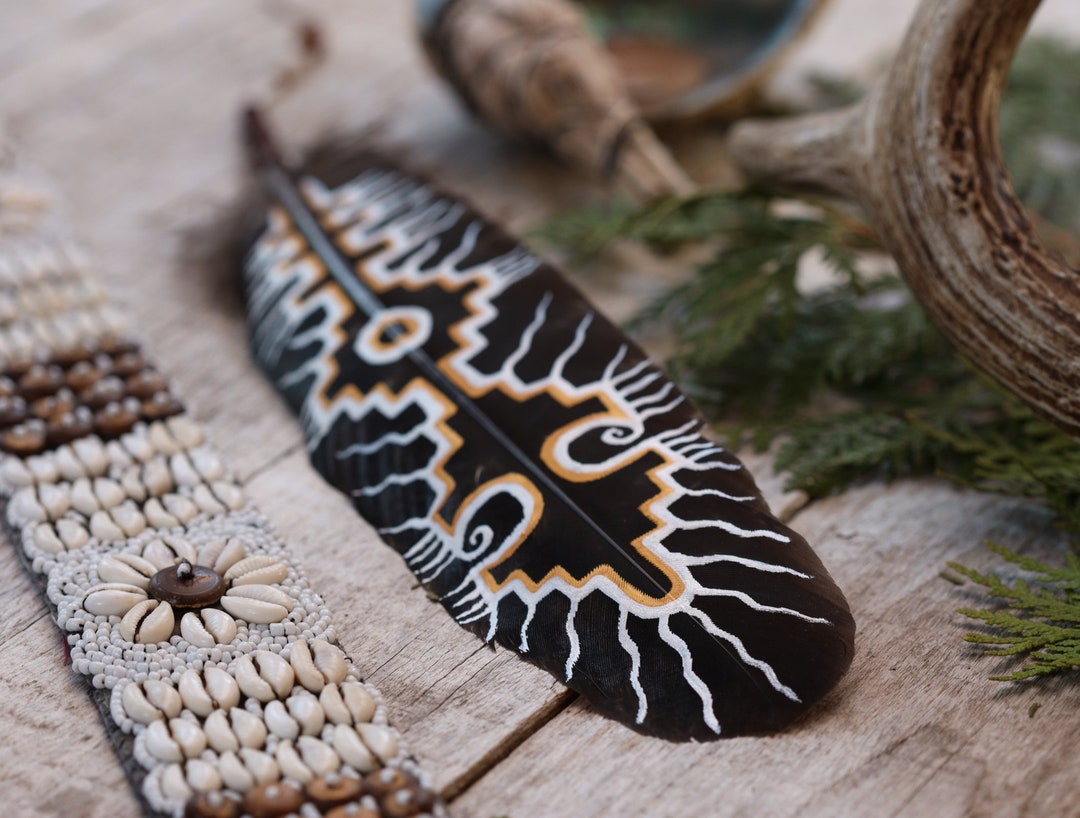 Quantum Portal :.painted Feather in Gold/white Chacana//one Turkey ...