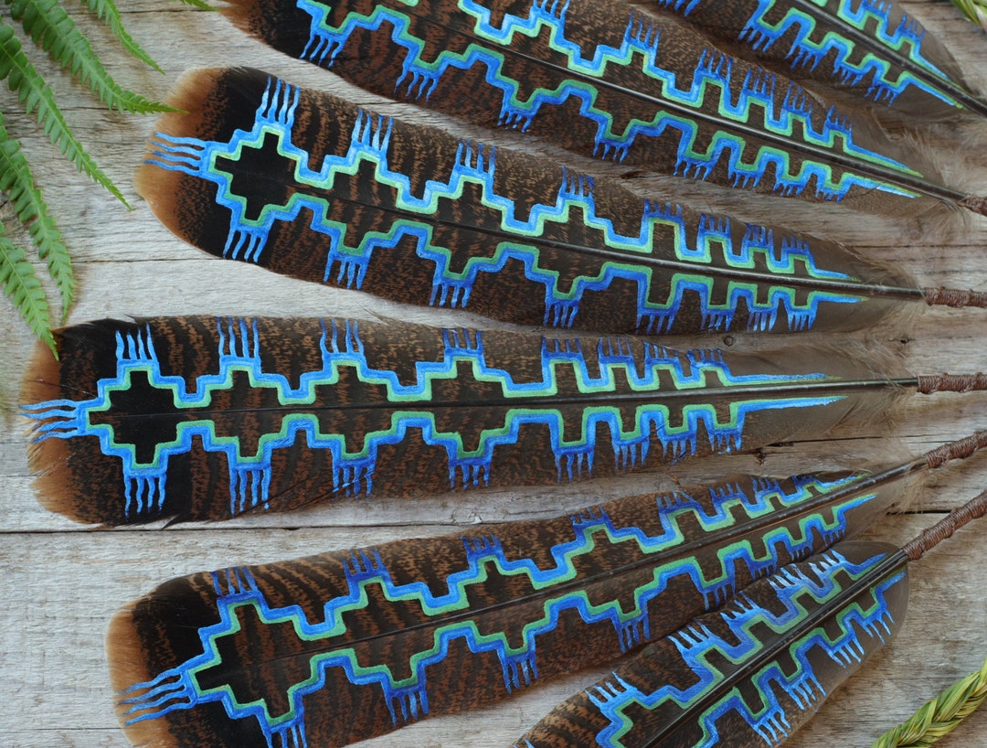 Gaïa Blue.:. Green and Blue Painted Feather Fan/smudging/ceremony ...