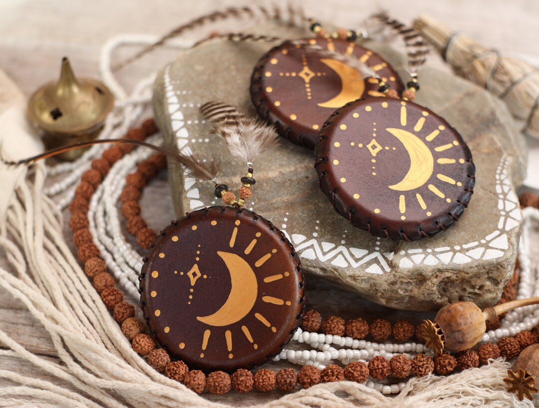 Quantum Moon.:. Small Hand Shaker/deer Rawhide Dyed With Black Walnut ...