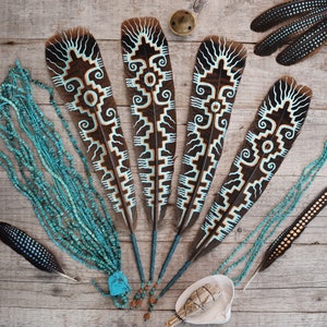 Portal of Creation.:. Feather Hand Painted in Bronze and Turquoise ...