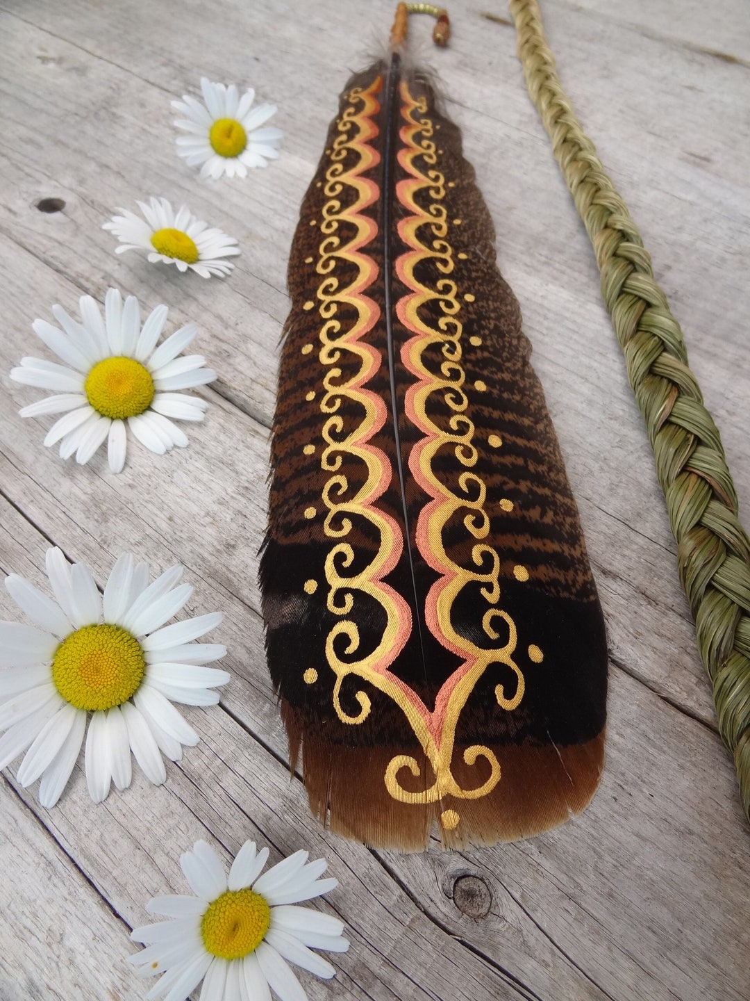 Sacred Path .:. Painted Feather // Turkey Tail Feather // for Smudging ...