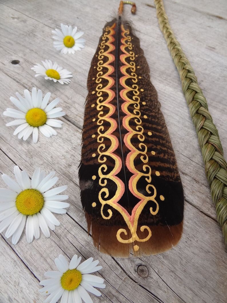 Sacred Path .:. Painted Feather // Turkey Tail Feather // for Smudging ...