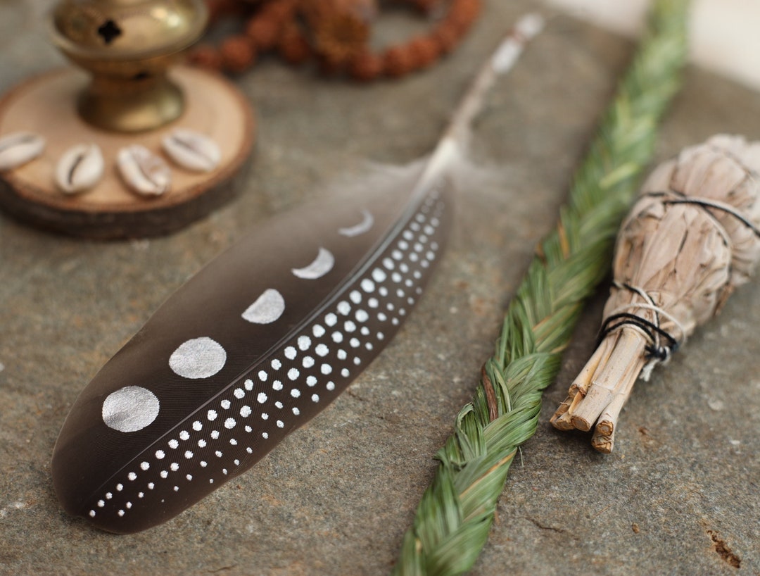 Moon Spirit .:. One Small Painted Feather With Moon Design/hat Feather ...