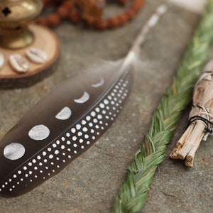 Moon Spirit .:. One Small Painted Feather With Moon Design/hat Feather ...