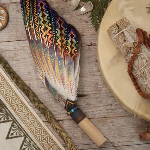 Rainbow Spirit Wing.:. Spirit Feather Wand Painted Fan/leather/smudging ...