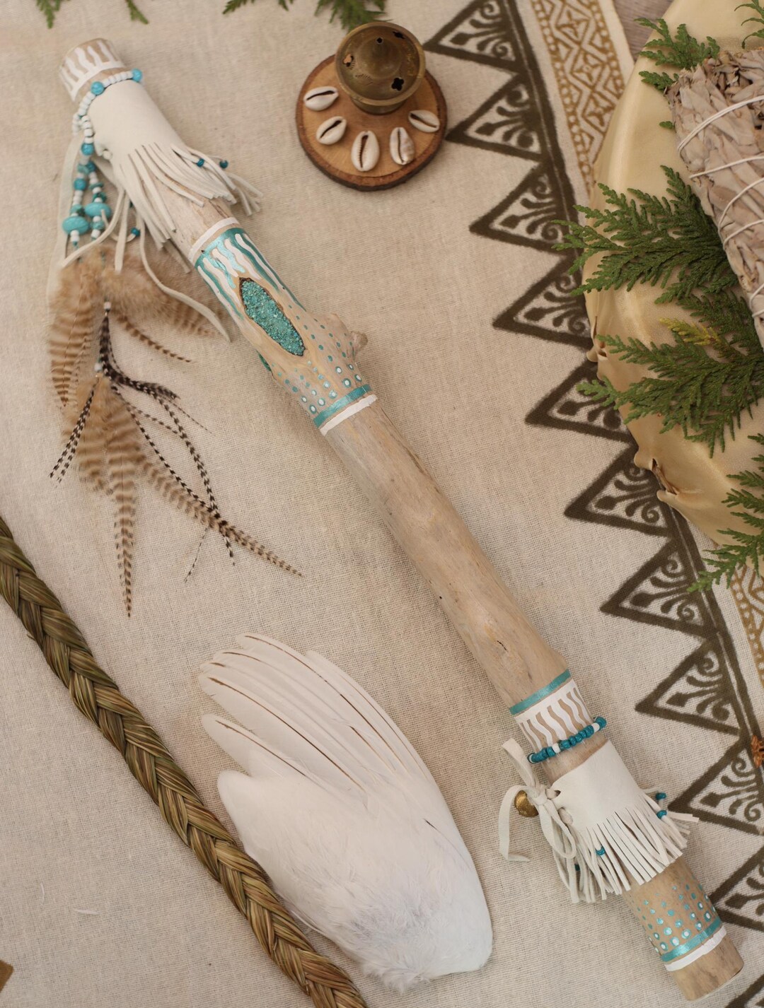 Many Prayers.:. Talking Stick for Spiritual Circle/painted Wood/deer ...