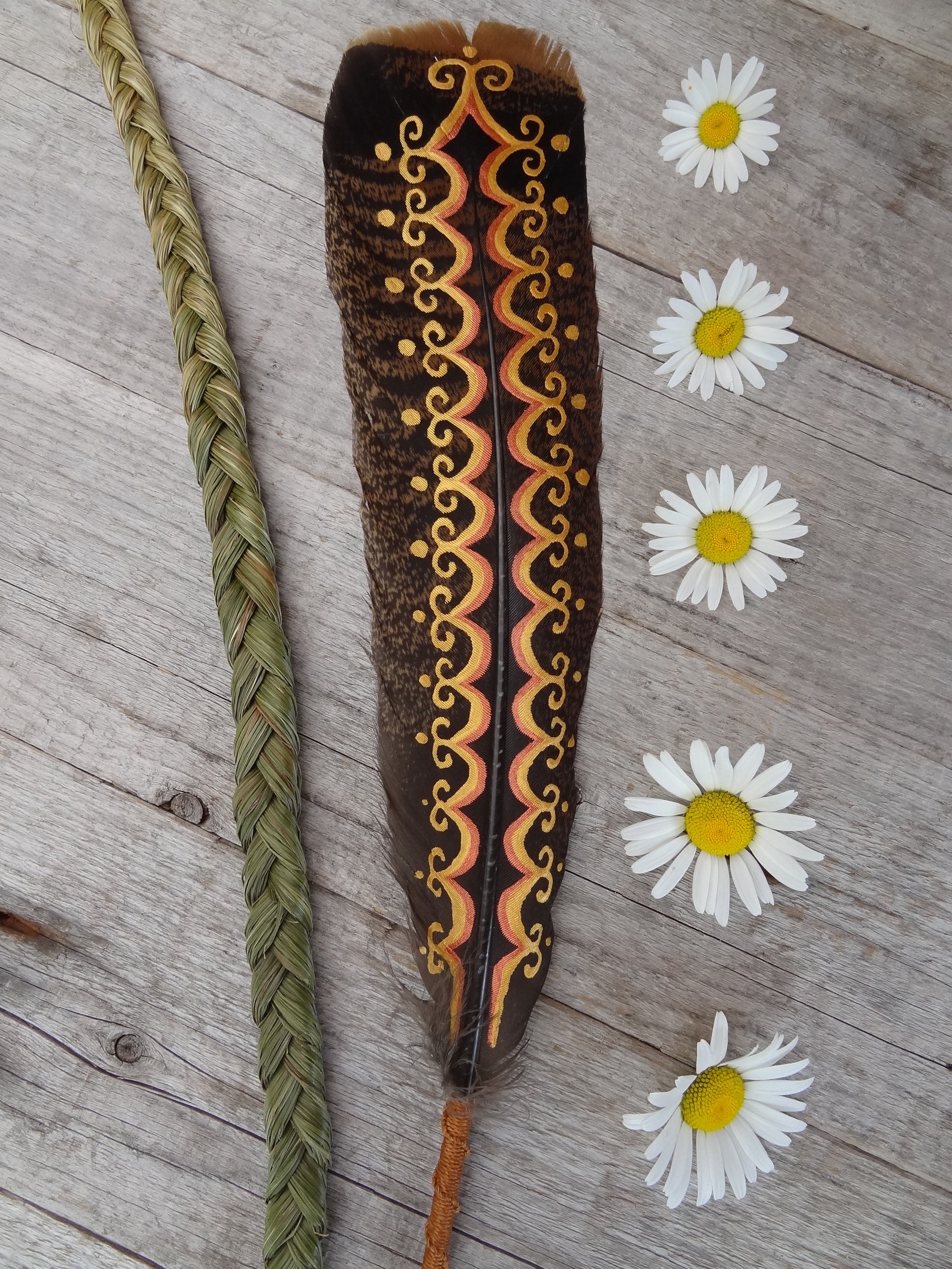 Sacred Path .:. Painted Feather // Turkey Tail Feather // for Smudging ...