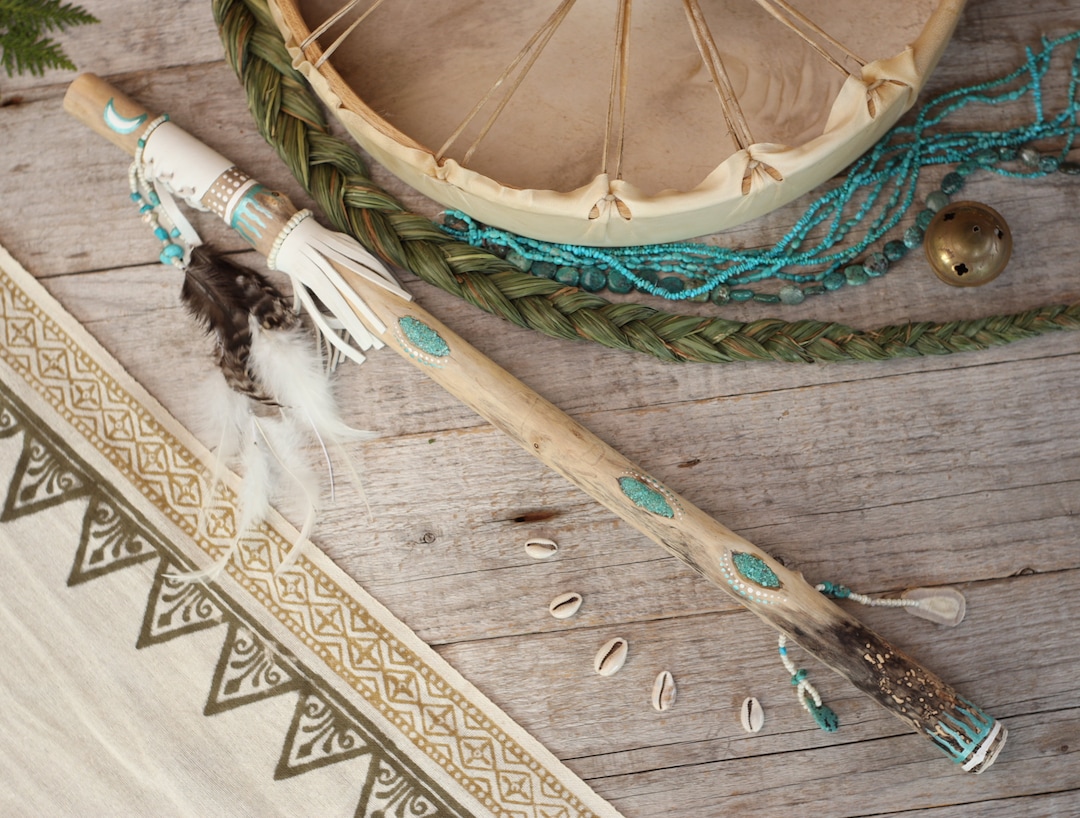 Many Moons.:. Talking Stick for Spiritual Circle/painted Wood/deer ...