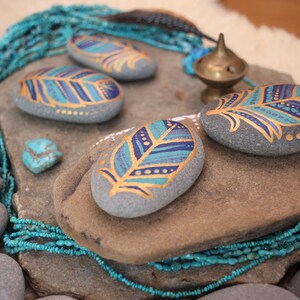 Ocean Feather.:. Rock for Your Altar One Hand Painted Stone /shaman Art ...