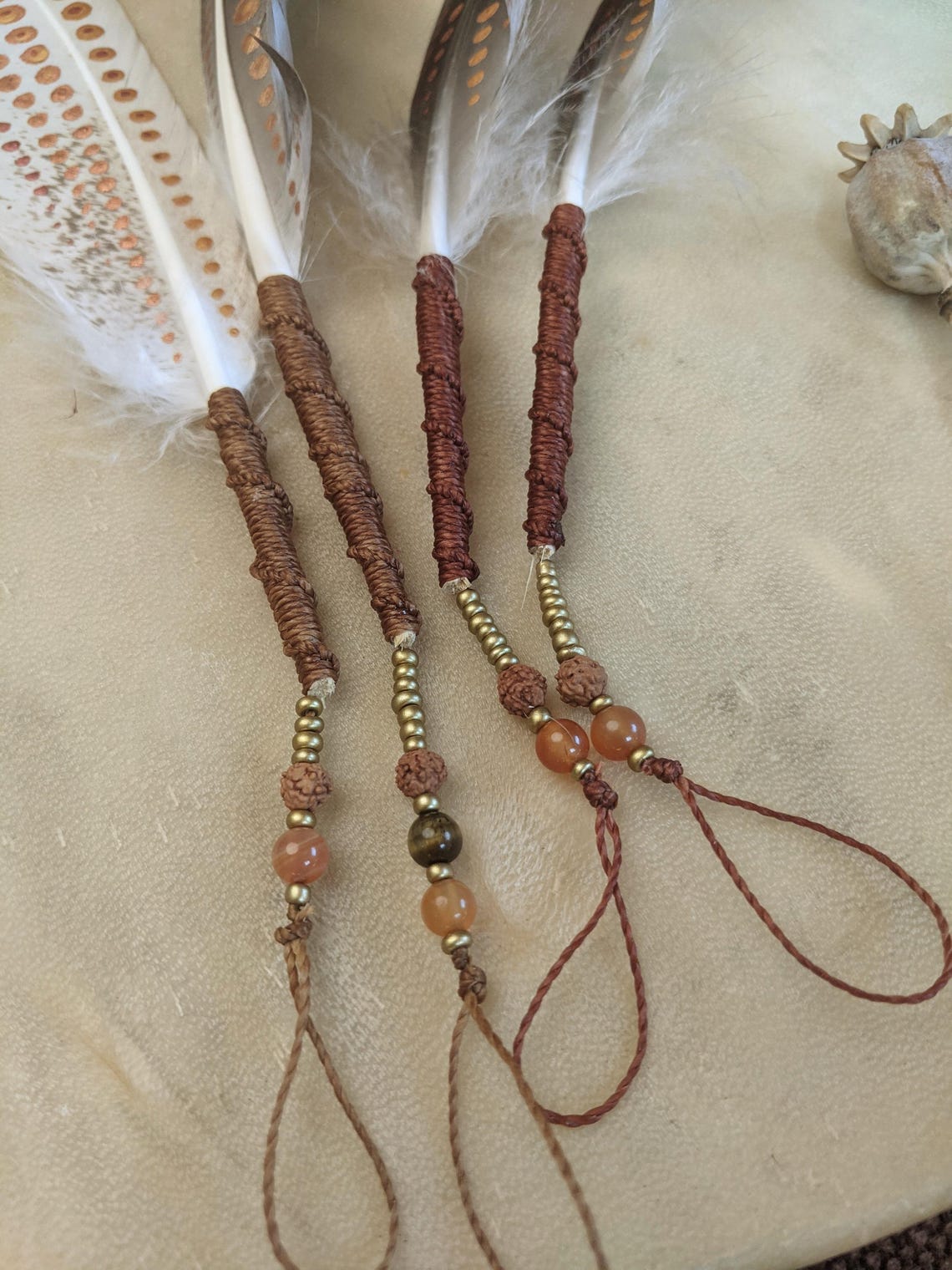 Four Feathers Set.:. Four Small Feathers Hand Painted in Gold and Reds ...