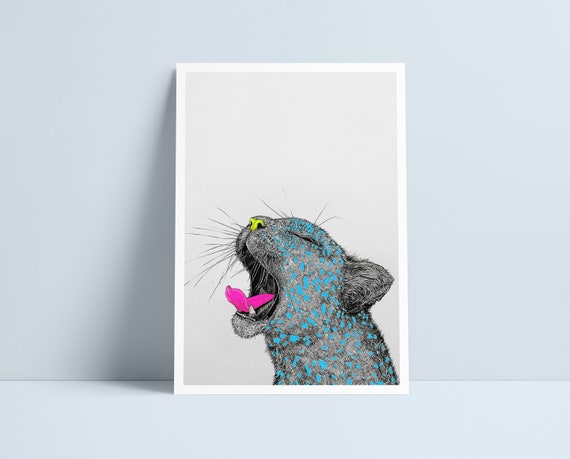Yawn Leopard by Niki Pilkington / yawning leopard art print | Etsy