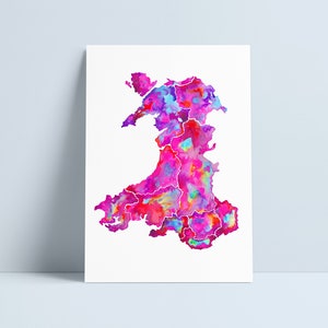 Map of Wales - Pink Tones by Niki Pilkington - Etsy