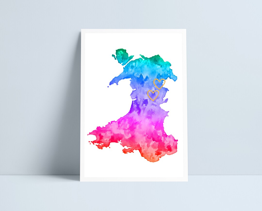 Custom Wales Map With Hand Painted Hearts Print by Niki Pilkington ...
