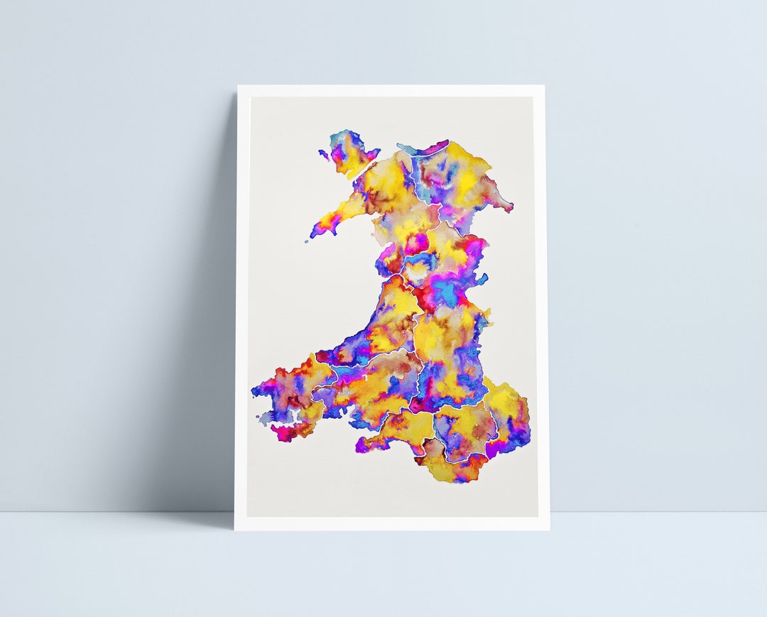 Map of Wales - Yellow Tones by Niki Pilkington - Etsy