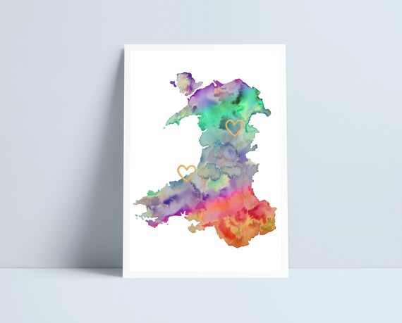 Custom Wales Map With Hand Painted Hearts by Niki Pilkington / | Etsy