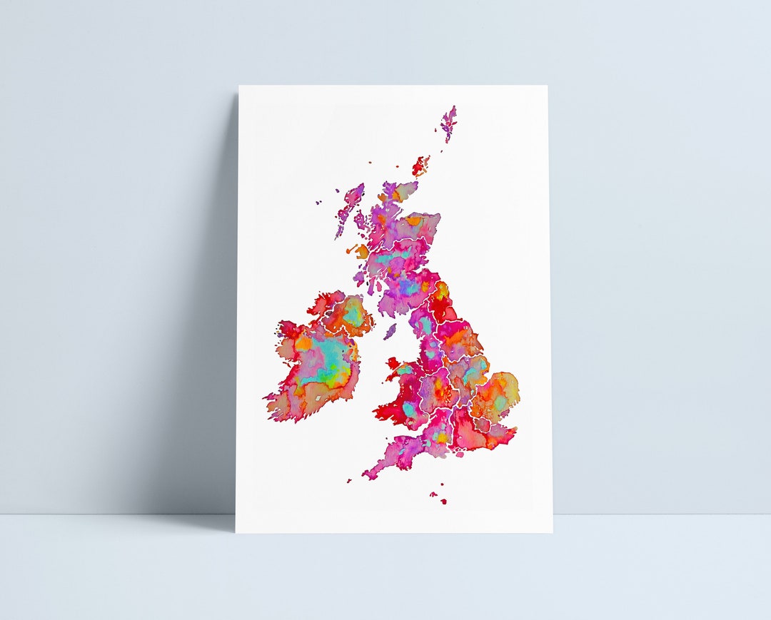 Map of UK & Ireland - Pinks by Niki Pilkington - Etsy UK