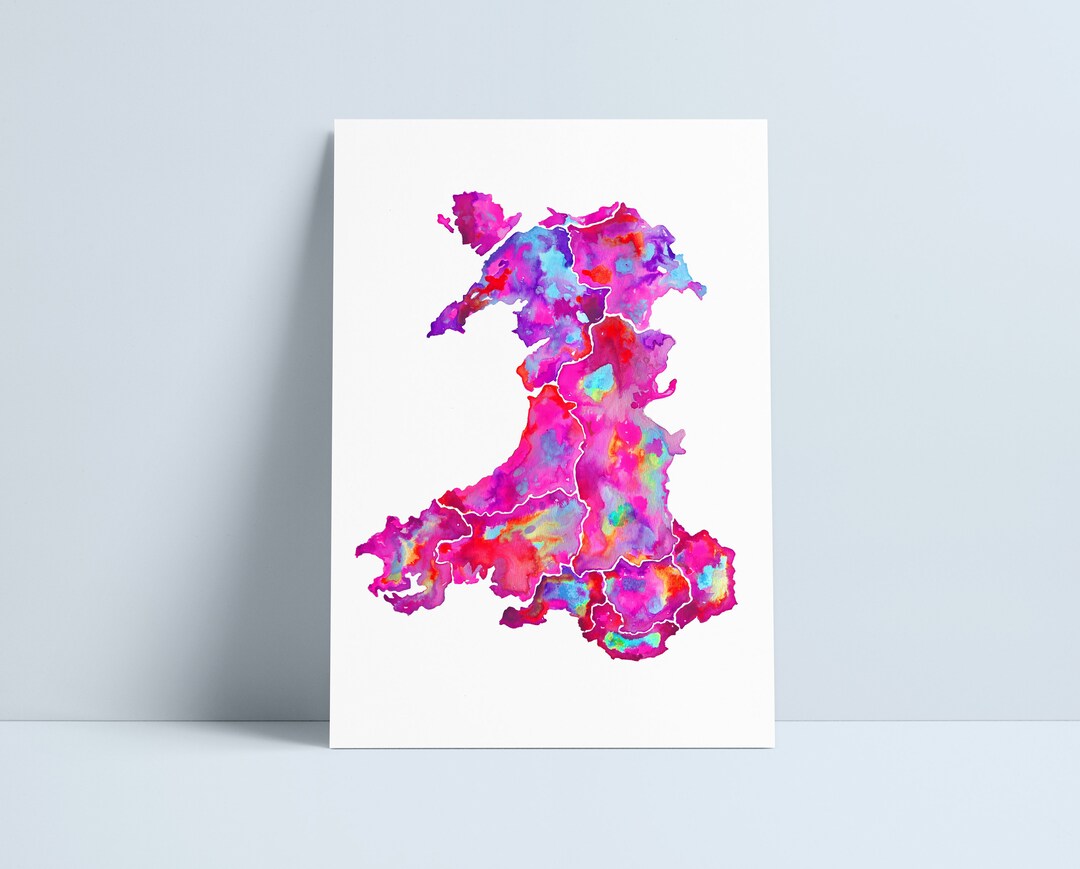 LARGE Map of Wales - Pink Tones Print by Niki Pilkington - Etsy UK
