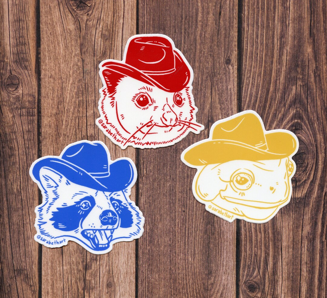 Tri-color Trio Stickers | Trash Pal Round-up | Opossum Cowboy | Raccoon ...