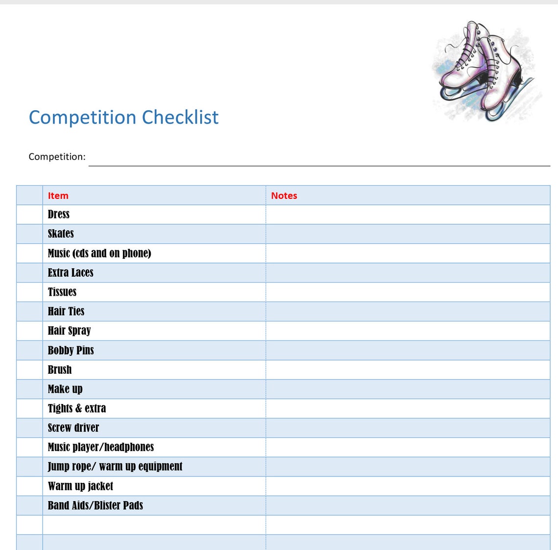 Competition Checklist Instant Download - Etsy