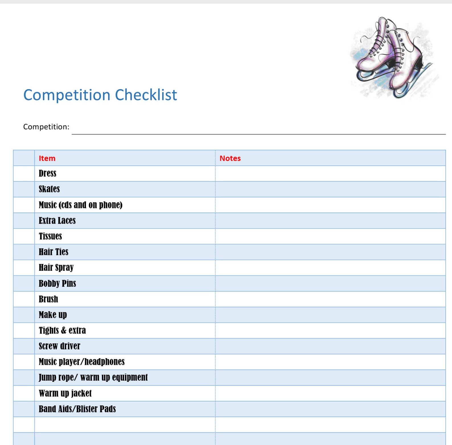 Competition Checklist Instant Download - Etsy
