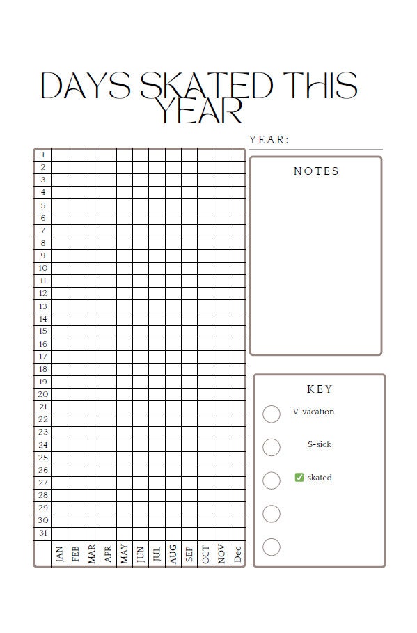 Weekly Skating Goals, Days Skated This Year, Workout Log - Etsy