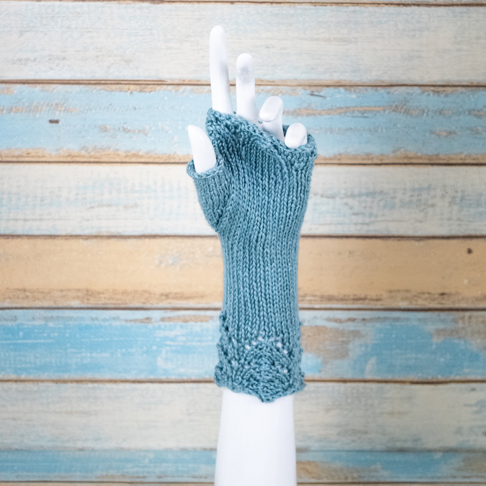 Long Light Blue Lace Fingerless Gloves Patons Silk Bamboo Yarn 10 ...