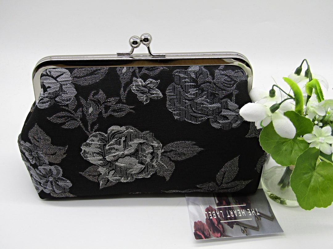 Floral Clutch Bag, Black and Grey Floral Clutch Bag, Wedding Clutch ...