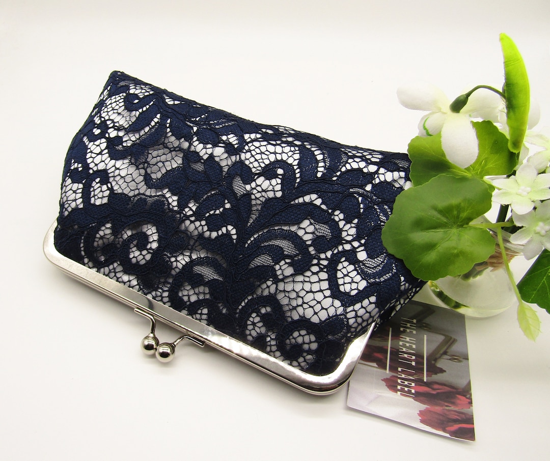 Navy Lace and Silver Clutch Bag, Clutch Purse, Ladies Gifts, Bridal ...