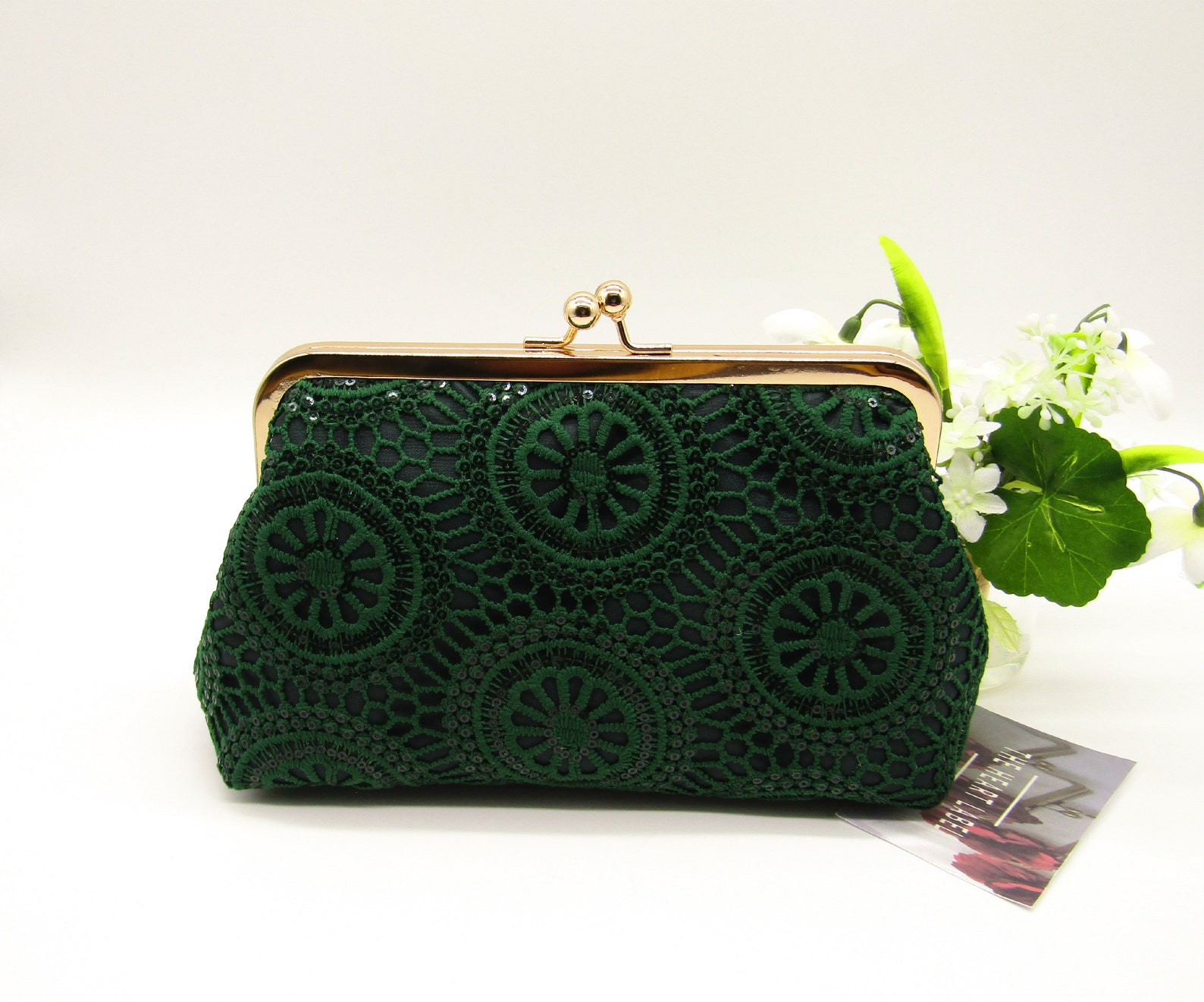 Dark Emerald Green Sequin Lace Clutch Green Lace Clutch - Etsy